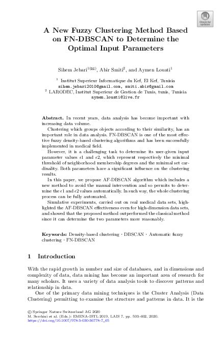 Pdf A New Fuzzy Clustering Method Based On Fn Dbscan To Determine The