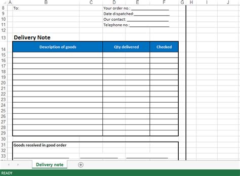 Delivery Note Excel Template Gratis