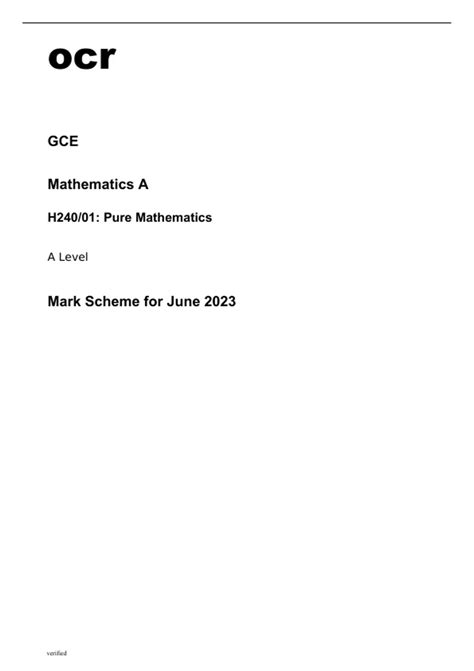Ocr A Level Mathematics A H June Question Paper And Mark Scheme Stuvia US