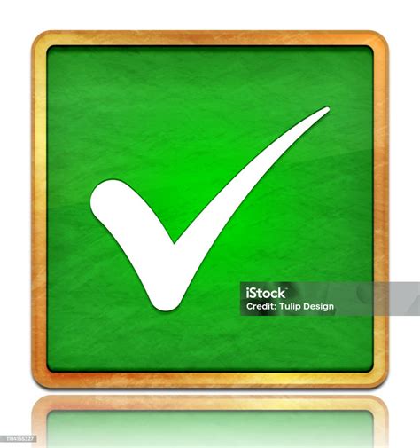 체크 마크 아이콘 분필 보드 녹색 사각형 버튼 슬레이트 텍스처 나무 프레임 개념 그림자 반사와 흰색 배경에 격리 검증에 대한 스톡 벡터 아트 및 기타 이미지 Istock