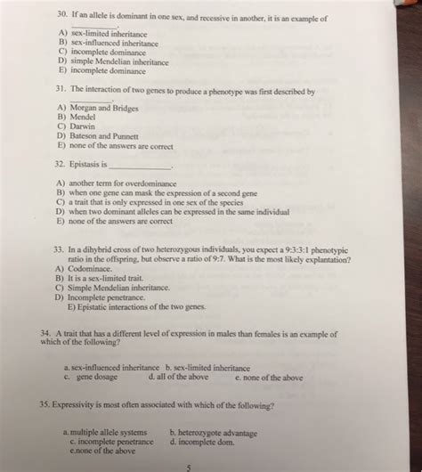 Solved 30 If An Allele Is Dominant In One Sex And