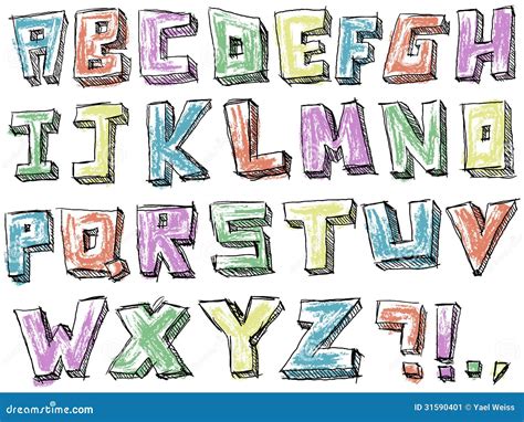 Colorful Sketchy Hand Drawn Alphabet Stock Vector Illustration Of