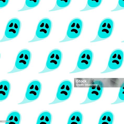 벡터 고스트 원활한 패턴입니다 할로윈 으스스한 스카프는 흰색 배경에 분리되어 있습니다 계절 디자인 직물 장식 또는 인사말 카드에 대한 만화 그림 손으로 그린 지문과 낙서