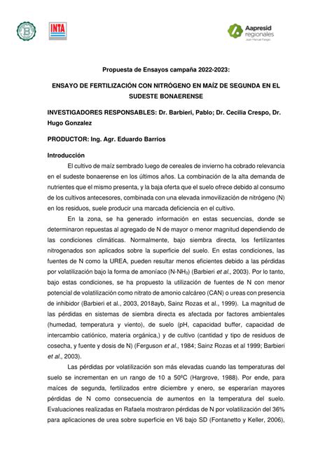 Pdf Ensayo De FertilizaciÓn Con NitrÓgeno En MaÍz De Segunda En El