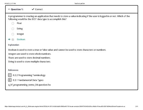 8 2 7 Testout Quiz Quiz Question 1 Correct A Programmer Is