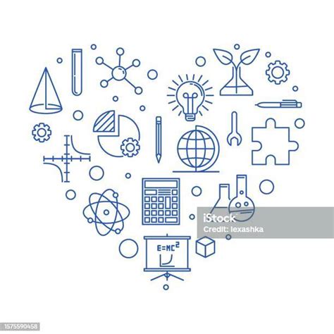 과학 기술 공학 및 수학 교육 하트 모양의 파란색 선 배너 Stem 선형 그림 Stem 주제에 대한 스톡 벡터 아트 및 기타