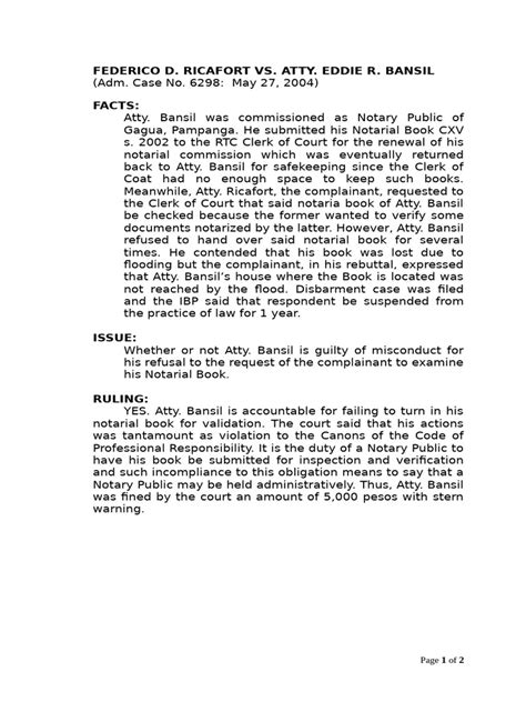 Federico D Ricafort Vs Atty Eddie R Bansil Pdf