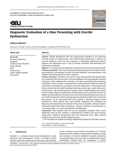 Comprehensive Diagnostic Evaluation Of Erectile Dysfunction A Guide To