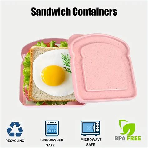 토스트 모양 도시락 상자 샌드위치 용기 도시락 전자레인지 및 식기 세척기 안전 Bpa 프리 재사용 가능 가 Temu