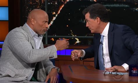 Dwayne Johnson And Stephen Colbert Compare Eyebrows Popsugar Celebrity
