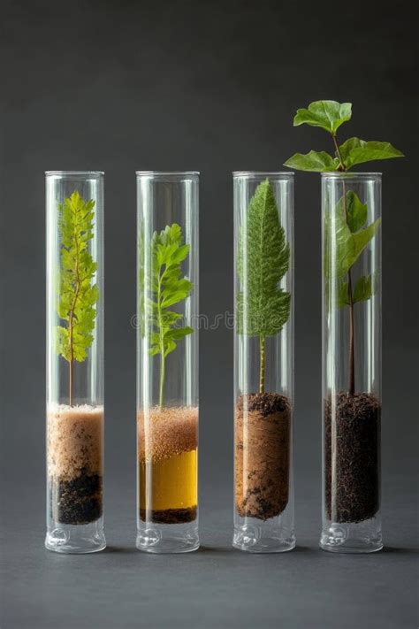 Growing Saplings In Test Tubes Showcasing Different Soil Types And