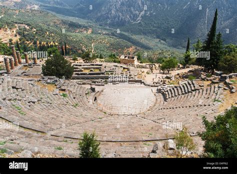 Theatre At The Sanctuary Of Apollo In Delphi Phocis Greece Stock