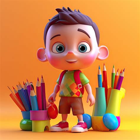 De volta à escola um personagem de desenho animado d alegre e brincalhão de um menino