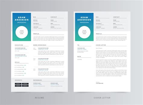 Современное резюме или резюме и шаблон сопроводительного письма Премиум векторы