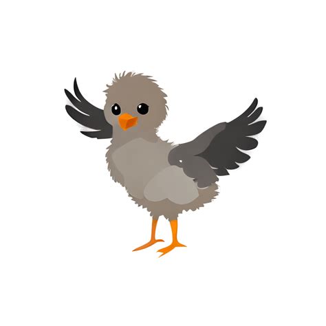 Pollito Sedoso Gris Y Marrón Batiendo Sus Alas · Creative Fabrica