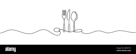 Cutlery Drawn In One Continuous Line Vector Illustration Stock Vector