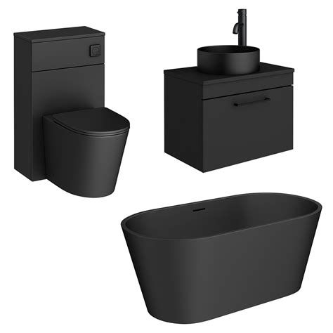 Arezzo Matt Black Freestanding Bathroom Suite With Round Basin Vanity