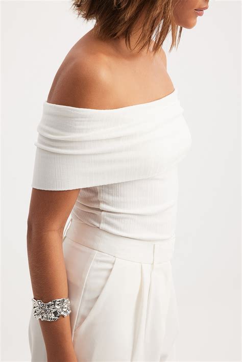 Off Shoulder Rib Top White Na Kd