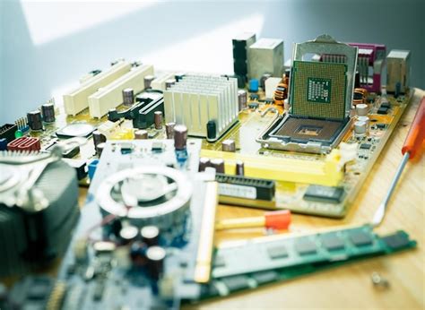 Premium Photo Selective Focus Computer Chip On Socket Chipset On Electronic Circuit Board Of