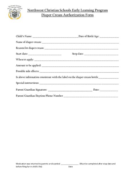 Fillable Online Northwest Christian Schools Early Learning Program