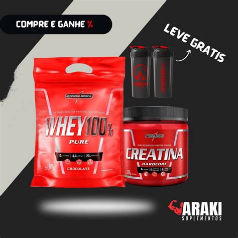 Kit Whey 100 Integralmedica Creatina 300g Coqueteleira Brinde