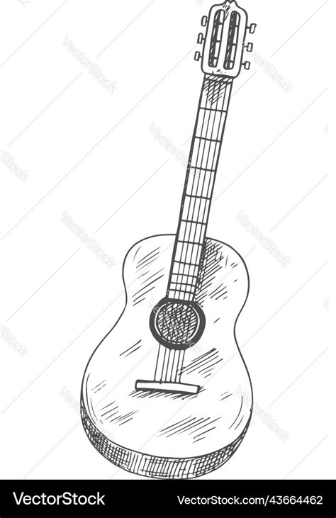 Guitar Isolated Fretted Musical Instrument Sketch Vector Image