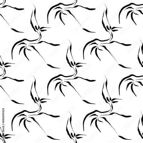 Seamless Abstract Botanical Pattern Simple Background With Black White Texture Digital Brush