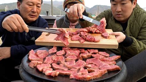 숯불 초벌한 솥뚜껑 한우 꽃갈비살 Charcoal Grilled Hanwoo Korean Beef Ribs 요리and먹방