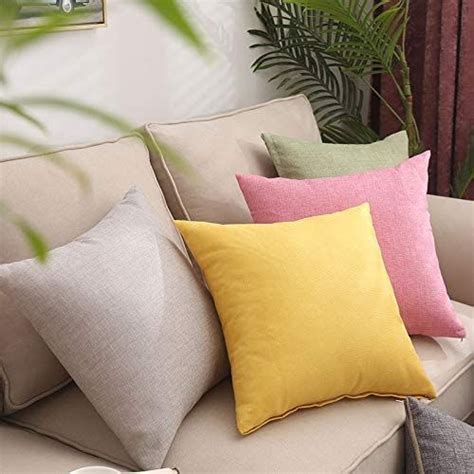Lot De 4 Housses De Coussin Décoratives Toile De Jute Et Lin 40 X 40 Cm