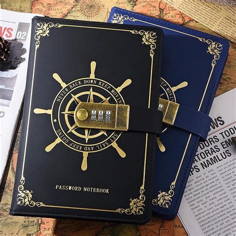 200 Pages A5 Retro Password Lock Notebook With Lock Voyage Travel Diary