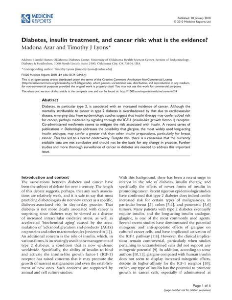 Pdf Diabetes Insulin Treatment And Cancer Risk What Is The Evidence