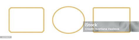 금색의 사실적인 직사각형과 그림을위한 타원형 프레임 사진 프레임에 대한 3d 럭셔리 개체 모형 인증서 수상 우표 소품 인사말 카드 다양한 디자인을 위한 황금 테두리 벡터