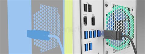 Connecting Device To Usb Port On Back Side Of Computer 3d Render With