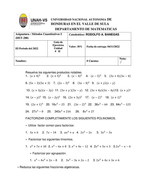 Guia De Ejercicios De Metodos Cuantitativos I DET 175 UNIVERSIDAD