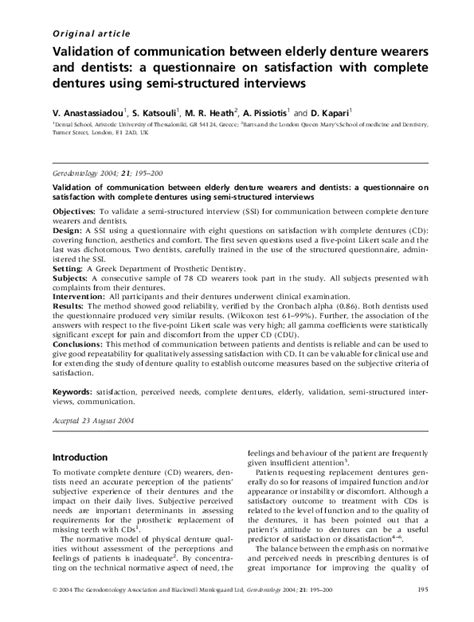 Pdf Validation Of Communication Between Elderly Denture Wearers And Dentists A Questionnaire