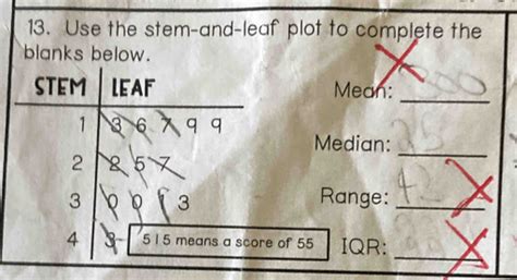 solved use the stem and leaf plot to complete the blanks below mean median range