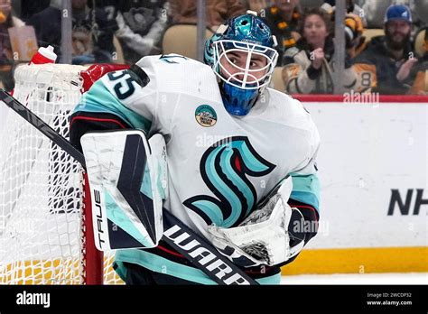 Seattle Kraken Goaltender Joey Daccord 35 Blocks A Shot During The