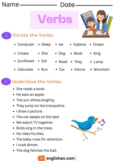 Verbs Worksheets In English Circle The Verbs Verb Worksheets 1st Grade Worksheets English