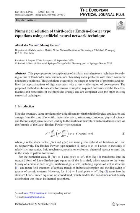 Pdf Numerical Solution Of Third Order Emden Fowler Type Equations