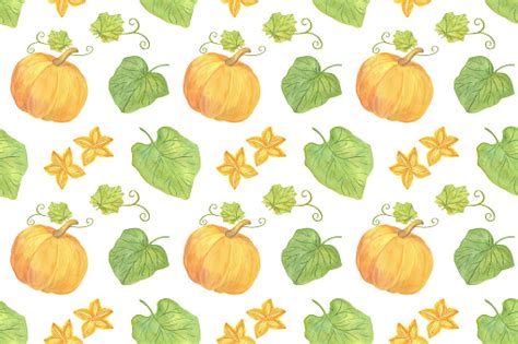 할로윈과 가을 축하를 위한 원래 손으로 그린 수채화 호박 반복 패턴 건강한 음식 요소 할로윈 파티 장식에 유용한 클립 아트 10월에 대한 스톡 벡터 아트 및 기타 이미지