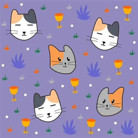 Patrón Sin Costuras Gato De Cabeza Linda Con Fondo Azul Vector Premium