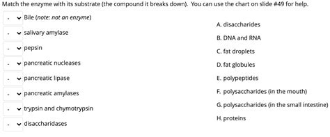 solved match the enzyme with its substrate the compound it