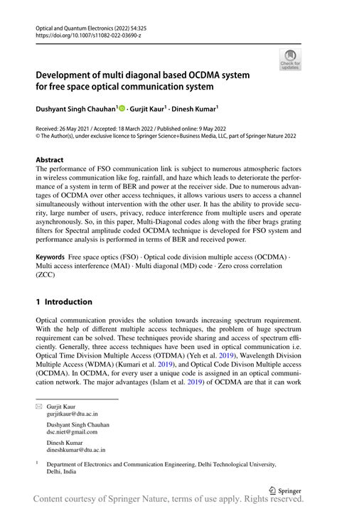 Development Of Multi Diagonal Based Ocdma System For Free Space Optical Communication System