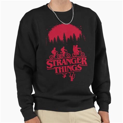 Stranger Things Group Shot Bike Ride Upside Down Silhouette Pullover
