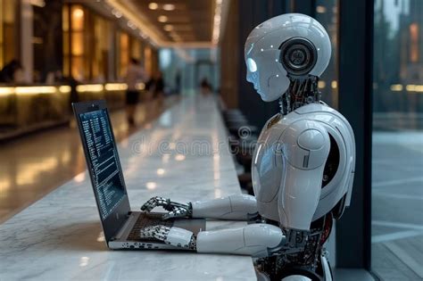 Futuristic Service Autonomous Robot Assistant At Modern Tech Hub