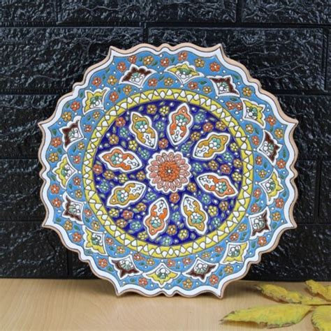 خرید و قیمت بشقاب دیوار کوب سفالی مینا کاری 30 سانتی طرح آبی از غرفه