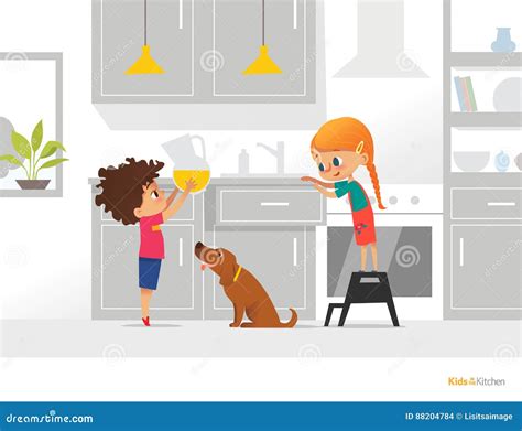 A Girl Cooking Dinner On The Kitchen Vector Cartoon Illustration Vector