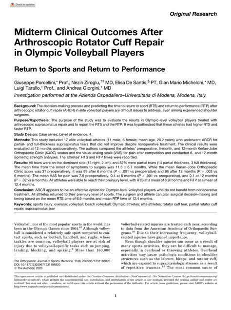Pdf Midterm Clinical Outcomes After Arthroscopic Rotator Cuff Repair In Olympic Volleyball