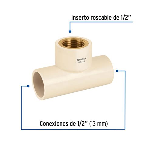 Ficha Tecnica Tee rosca central hembra CPVC 1 2 inserto latón Foset