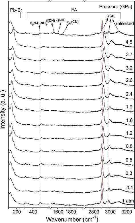 Plots Of In Situ High Pressure Raman Spectra Of The Fa α Pbbr 2α